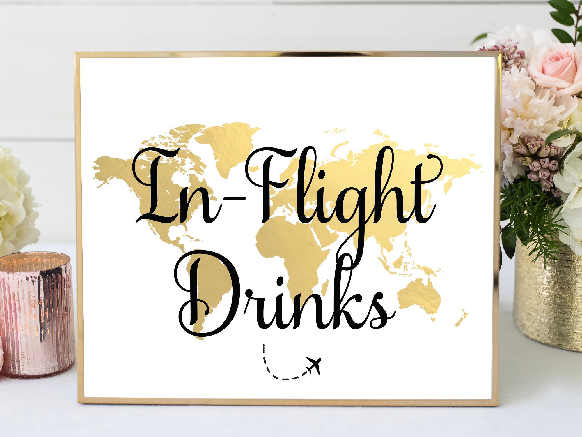 In-flight Drinks Sign Gold World Map Party Sign Travel Theme - Etsy