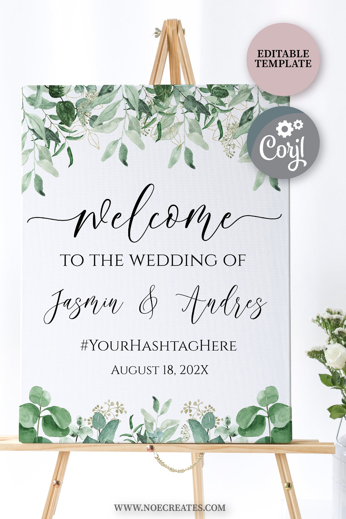 Greenery Wedding Welcome Sign Greenery Sign Template - Etsy