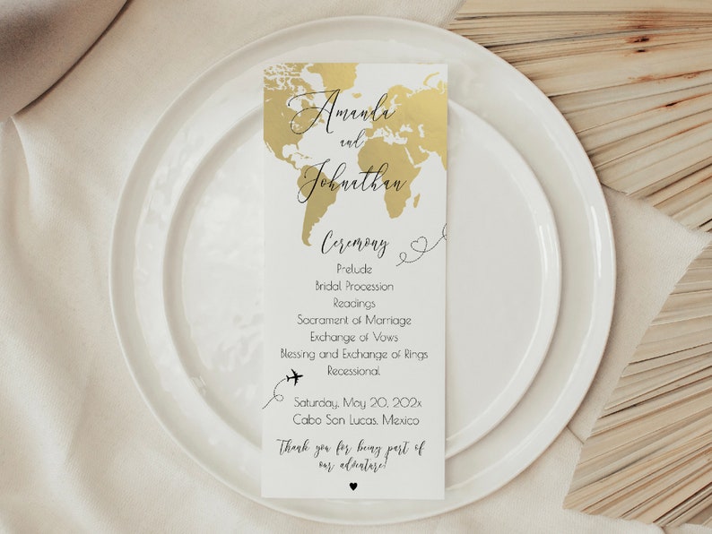 World Map Wedding Program Travel Theme Ceremony Program - Etsy