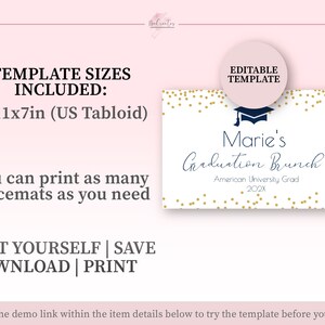 Editable Graduation Placemat Template: Party Decor (17x11in) (digital ...