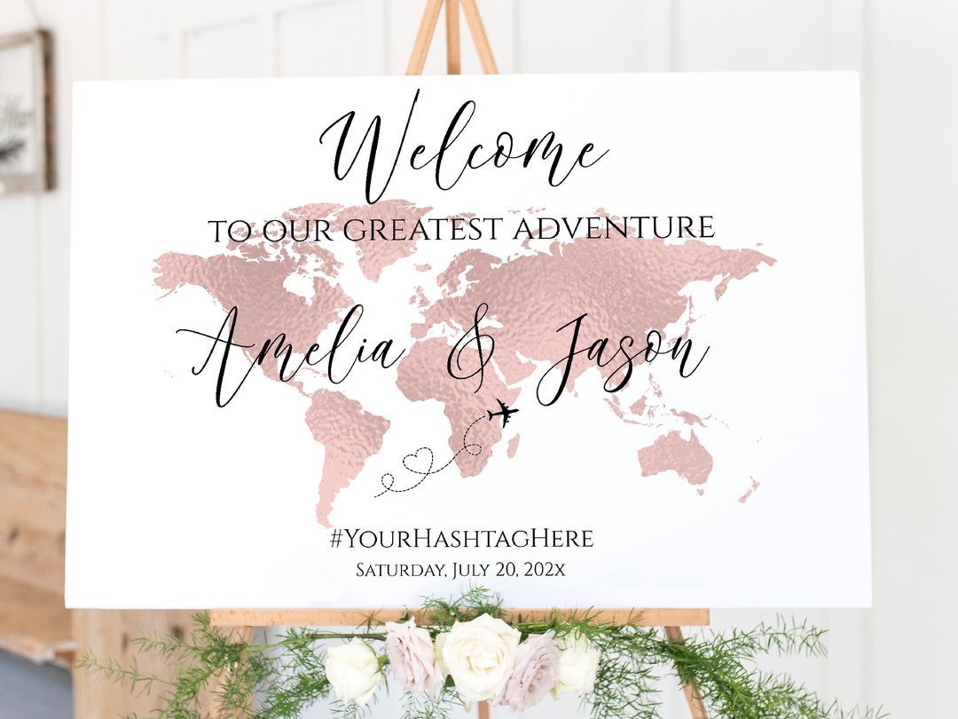 Rose Gold Map Welcome Sign Template Printable Welcome Sign - Etsy