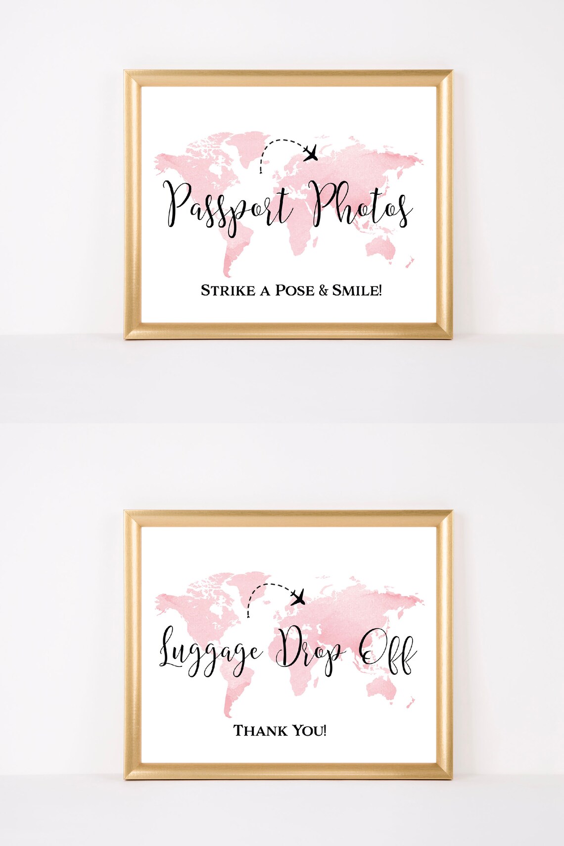 Pink World Map Signs Bundle Pink Travel Theme Bridal Shower | Etsy