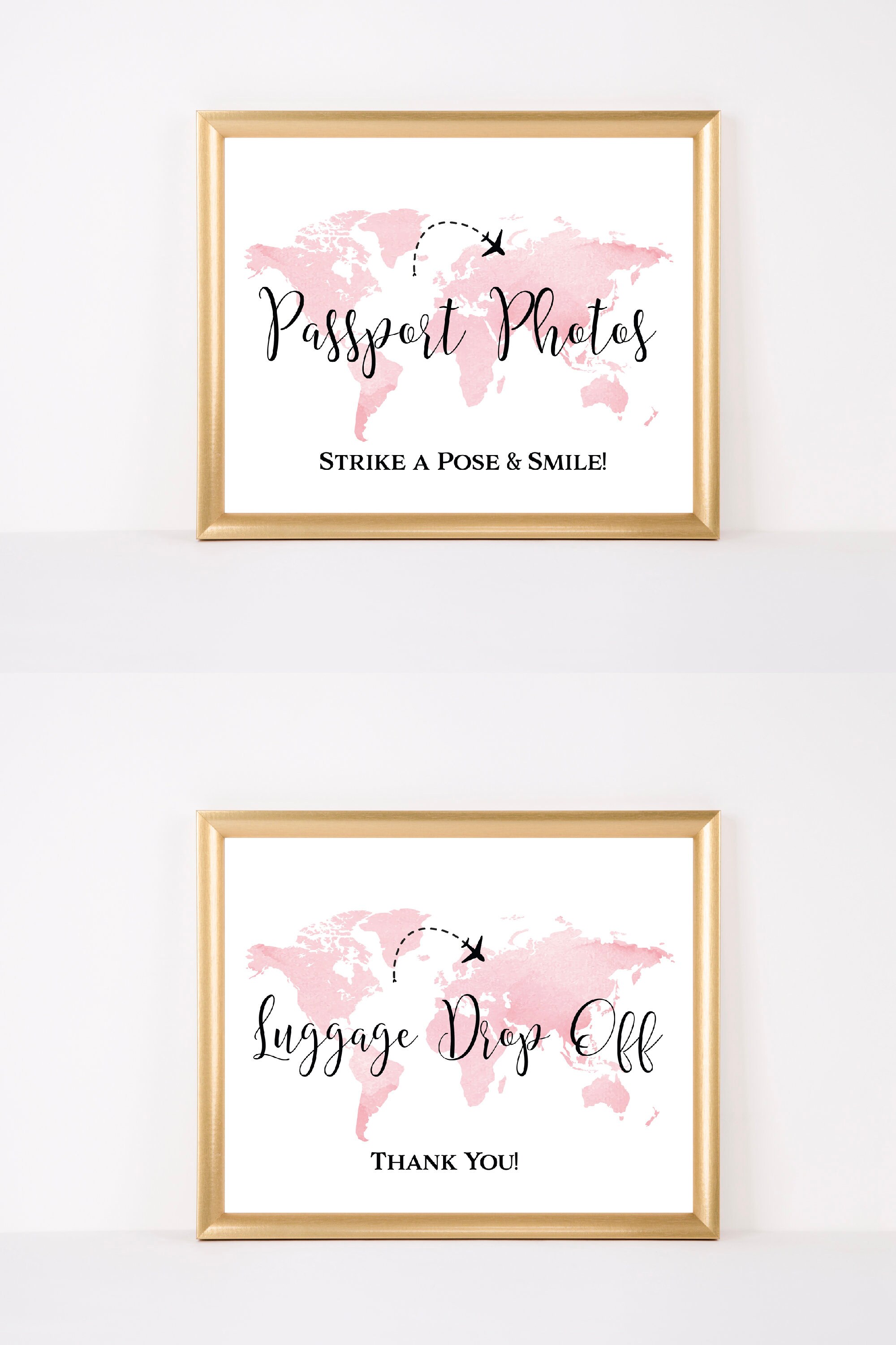 Pink World Map Signs Bundle Pink Travel Theme Bridal Shower | Etsy