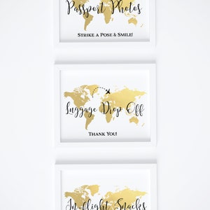 Gold World Map Signs Bundle Travel Theme Decorations Travel | Etsy