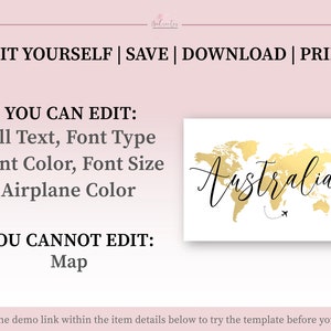 Gold World Map Table Names Template, Travel Theme Table Numbers, Travel ...