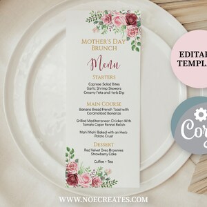 Mother's Day Menu Template, Mother's Day Decorations, Printable Mother ...