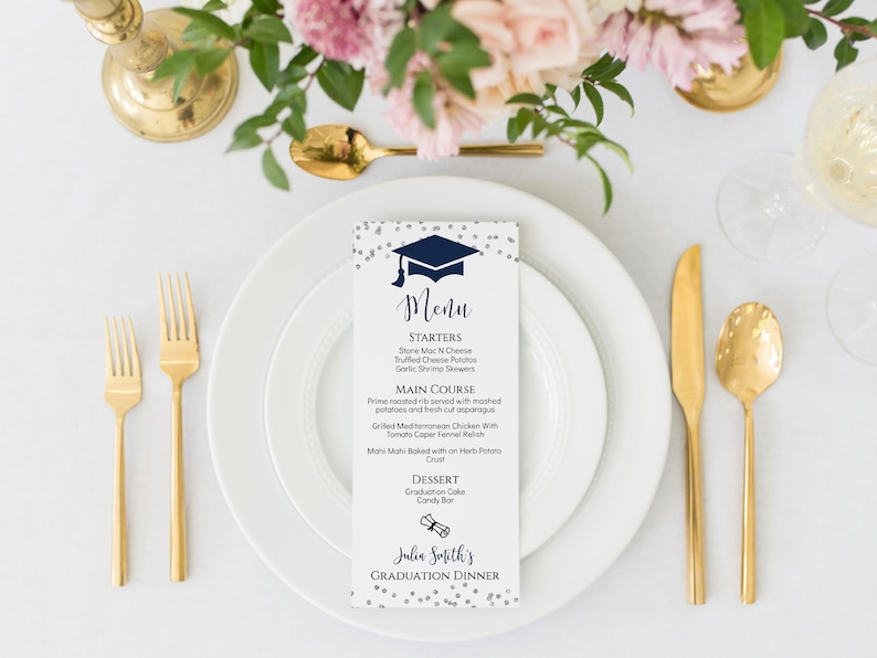 Graduation Party Menu Template With a Silver Border Editable | Etsy
