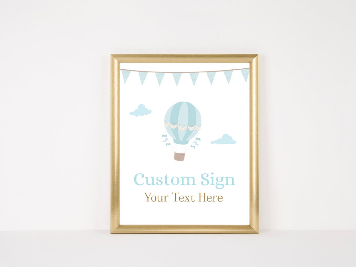 Blue Hot Air Balloon Sign Template up and Away Party - Etsy