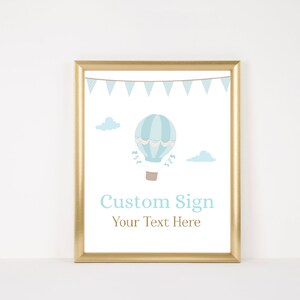 Blue Hot Air Balloon Sign Template, up and Away Party Decorations, up ...