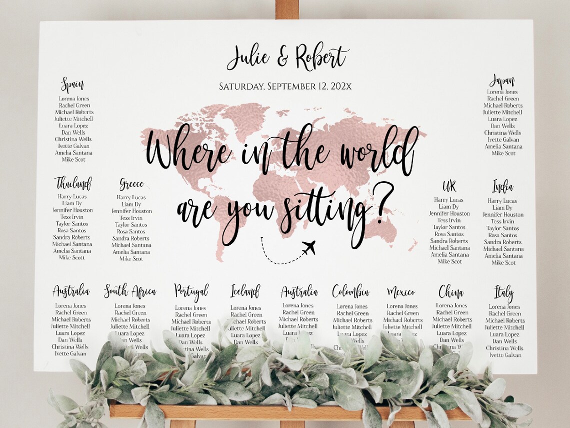 Rose Gold Map Seating Chart Template Printable Seating Chart | Etsy