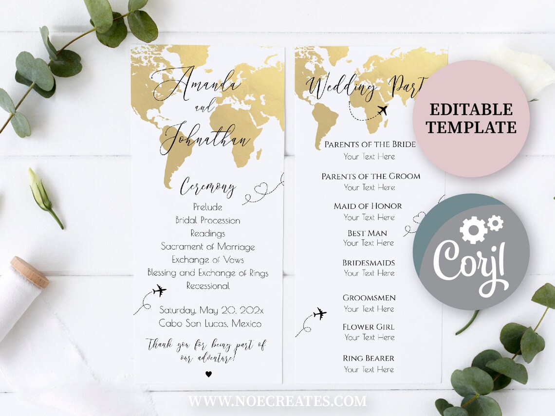 World Map Wedding Program Travel Theme Ceremony Program - Etsy