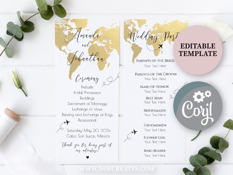 World Map Wedding Program Travel Theme Ceremony Program - Etsy
