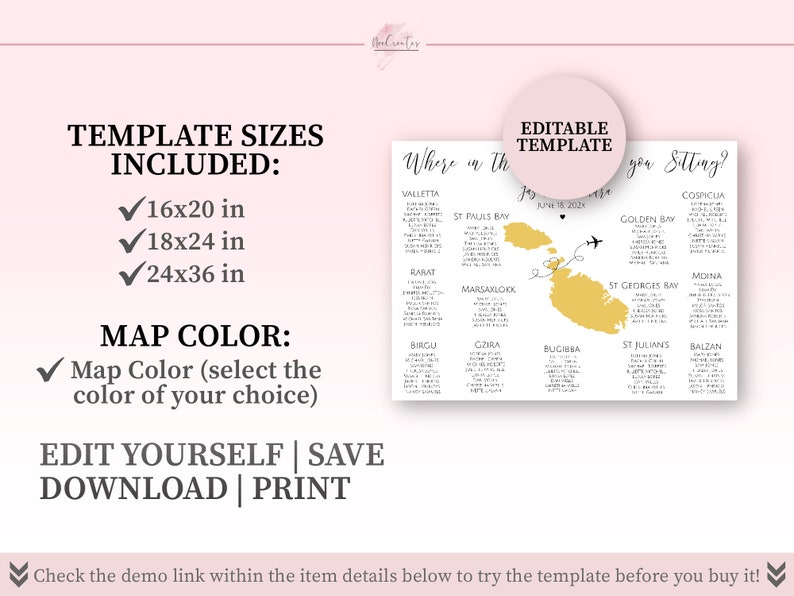 Malta Map Seating Chart Template Malta Themed Wedding Where - Etsy