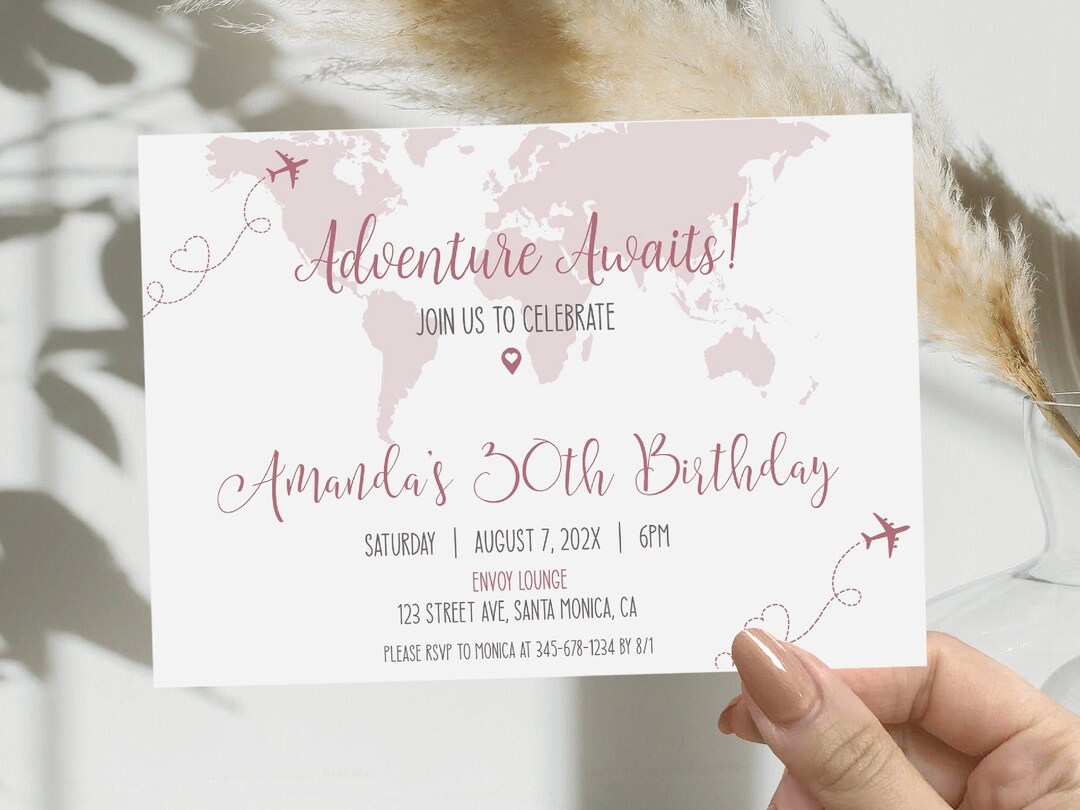 Customizable World Map Birthday Invitation Template | Editable Map ...