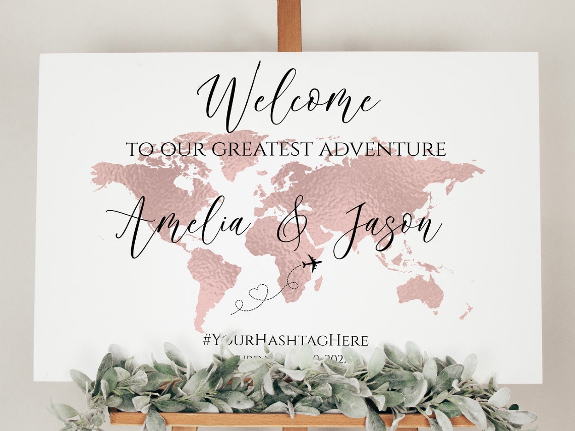 Rose Gold Map Welcome Sign Template Printable Welcome Sign - Etsy