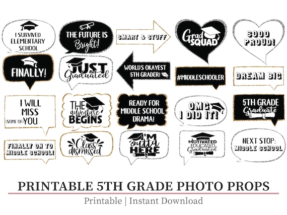 Funny 5th Grade Graduation Photo Booth Props Printable - Etsy