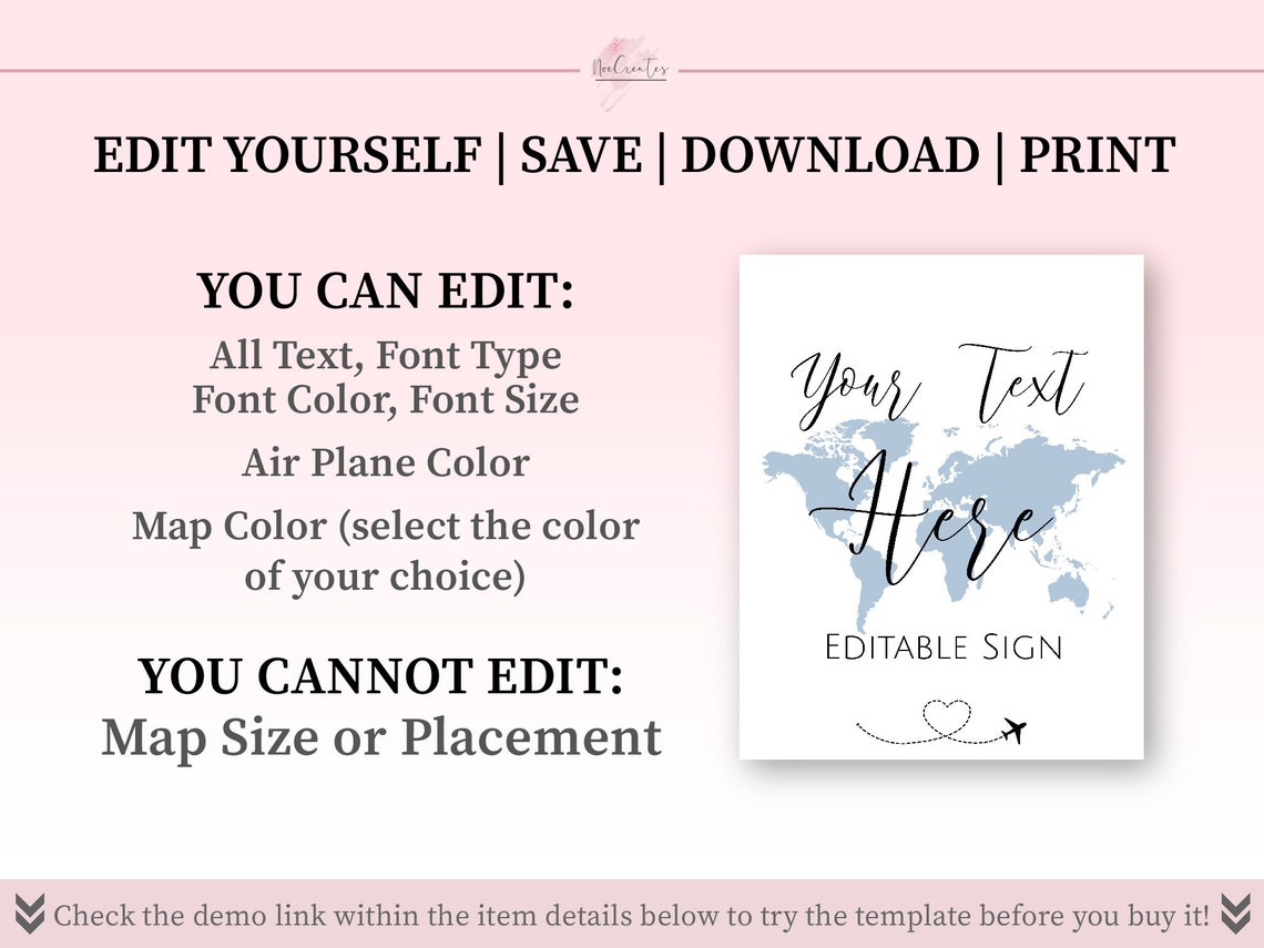 Custom World Map Sign Template Select the Map Color of Your - Etsy