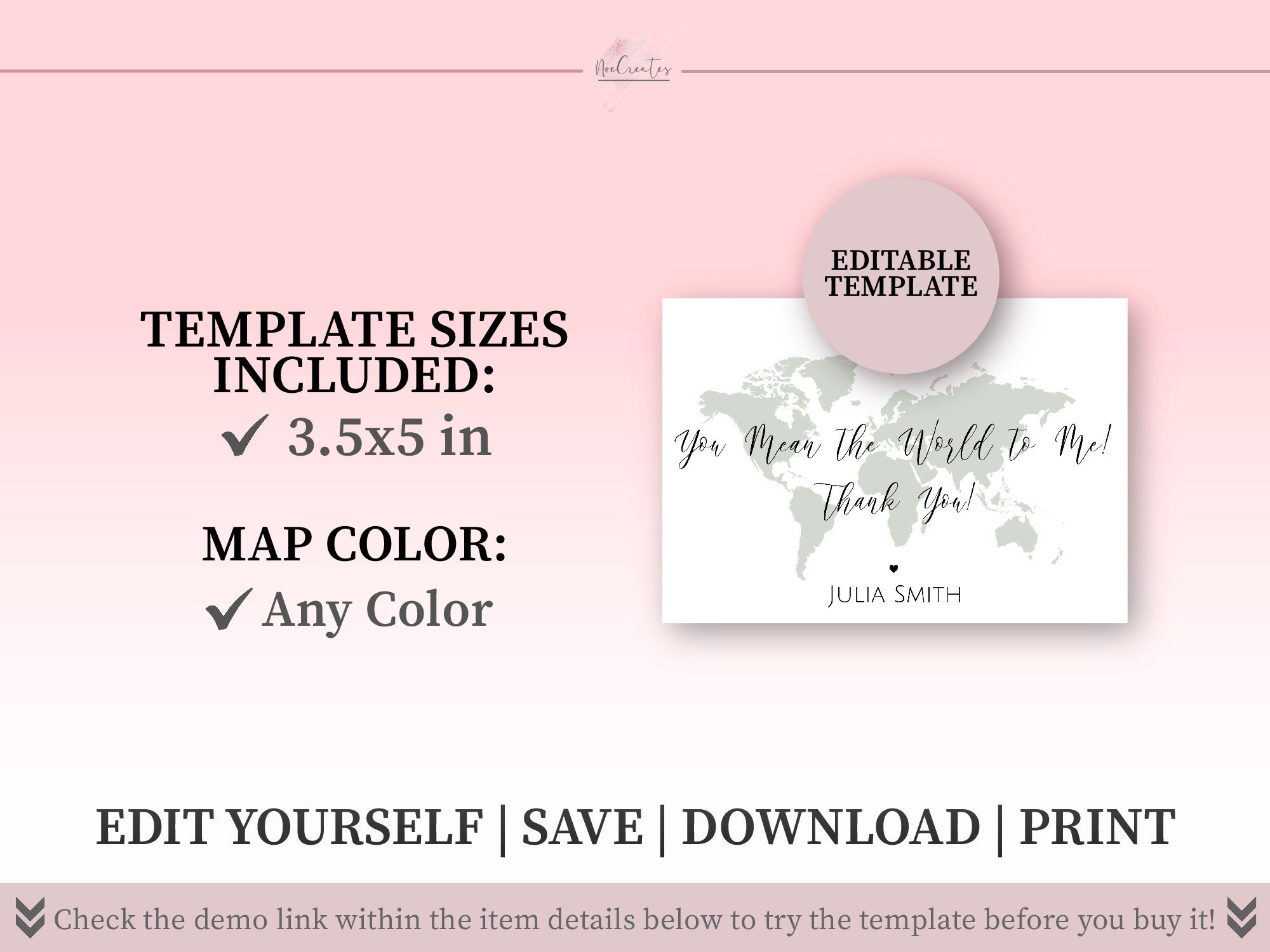 Editable World Map Thank You Card: Travel Theme (digital Download) - Etsy