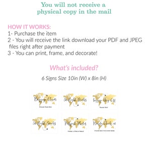 Gold World Map Signs Bundle Travel Theme Decorations Travel | Etsy