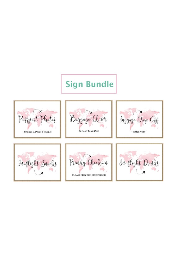 Pink World Map Signs Bundle Pink Travel Theme Bridal Shower | Etsy