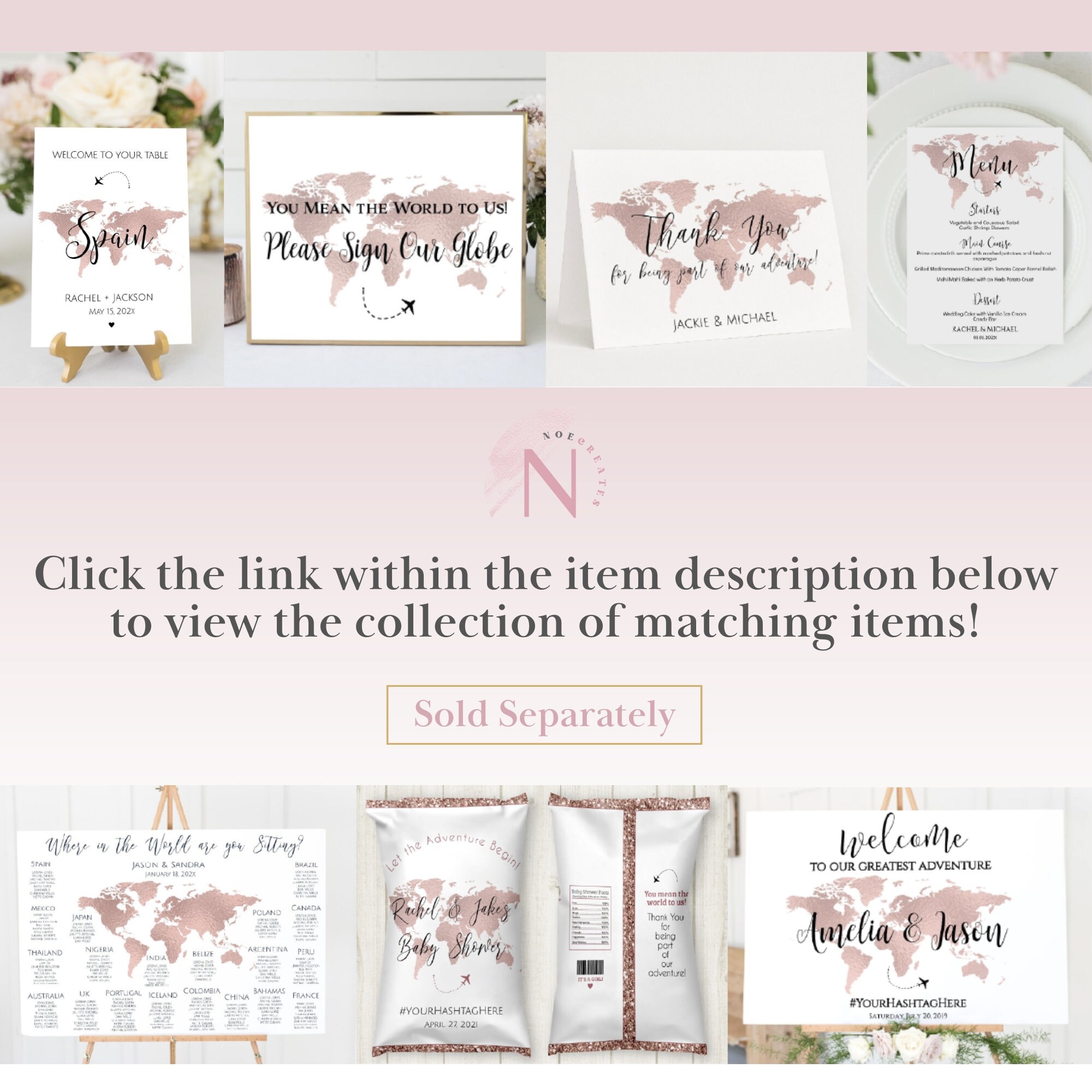 Rose Gold Map Welcome Sign: Travel Theme Wedding (printable) - Etsy