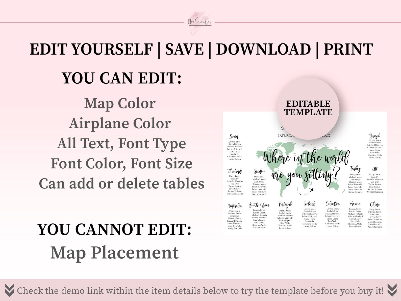 World Map Wedding Seating Chart Template Editable World Map - Etsy UK