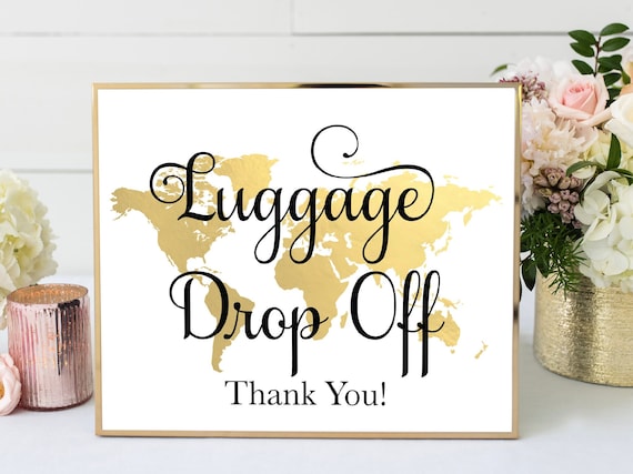 Luggage Drop off Travel Theme Sign Gold World Map Sign | Etsy