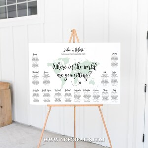World Map Wedding Seating Chart Template: Editable Travel Theme ...