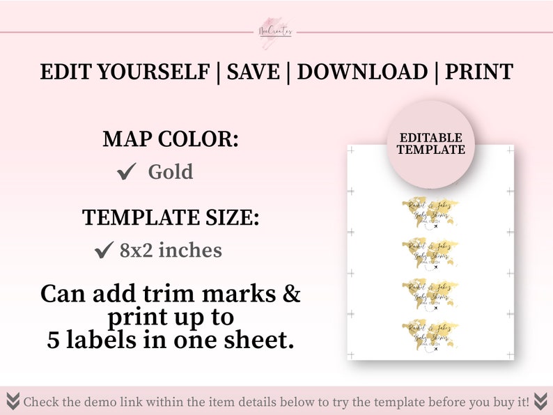 Travel Theme Water Bottle Labels Template Gold Map Bottle - Etsy