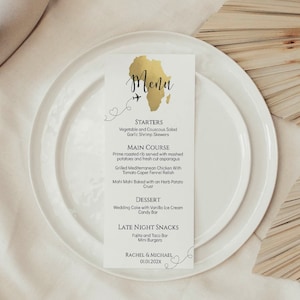 Gold Africa Map Wedding Menu Template (digital Download) - Etsy