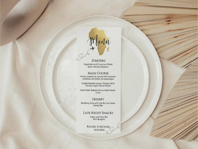 Gold Africa Map Wedding Menu Template (digital Download) - Etsy