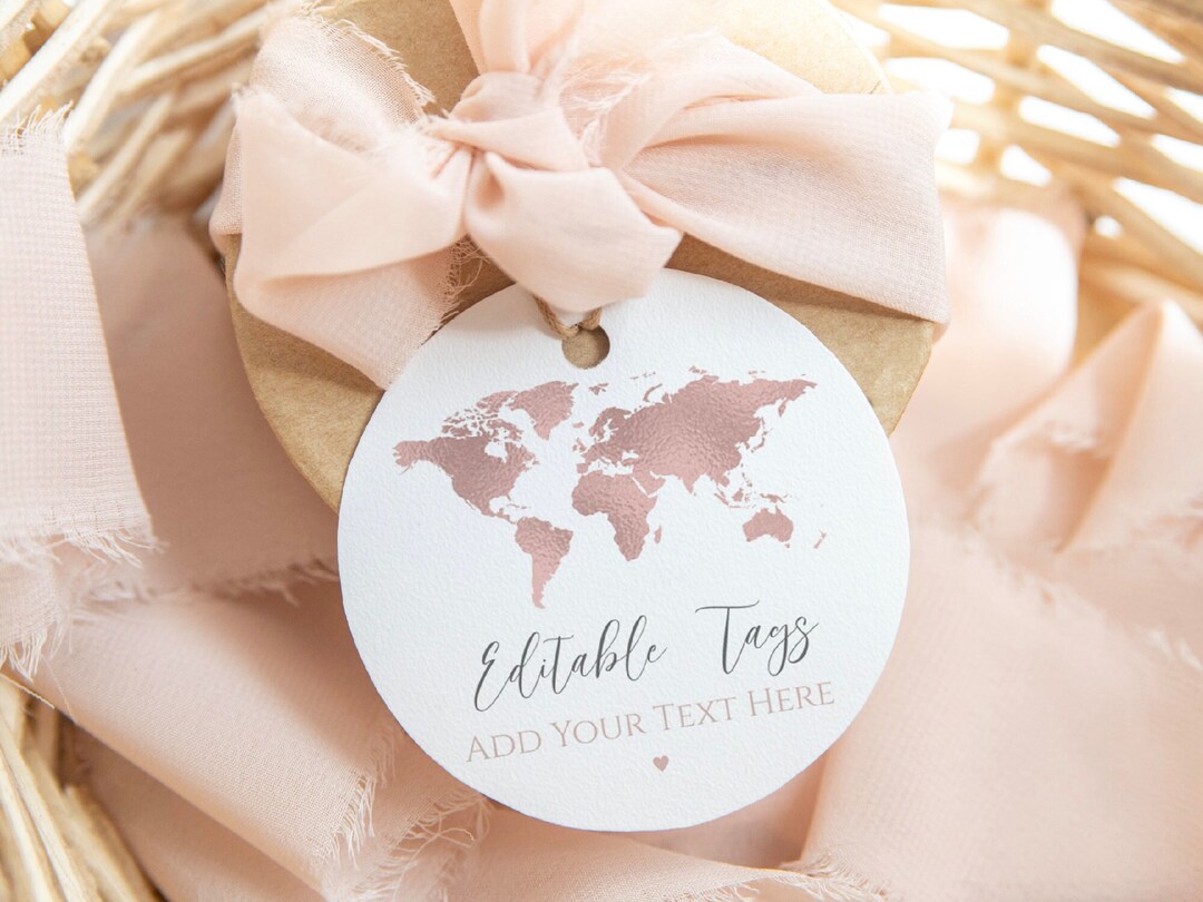 World Map Wedding Favor Tags | Printable Tags Template | Travel Theme ...