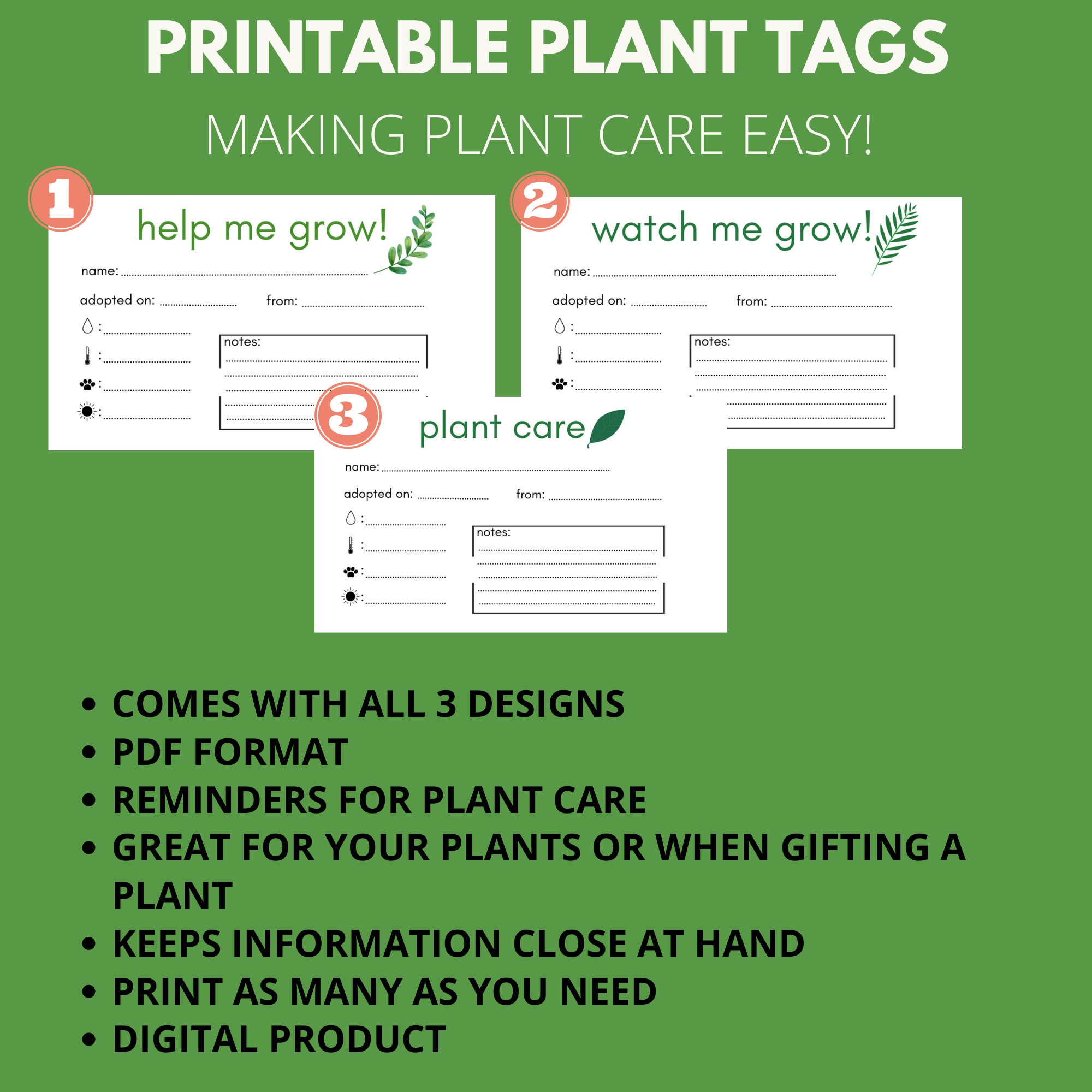 Printable Plant Care Tags: Houseplant Labels (PDF) - Etsy