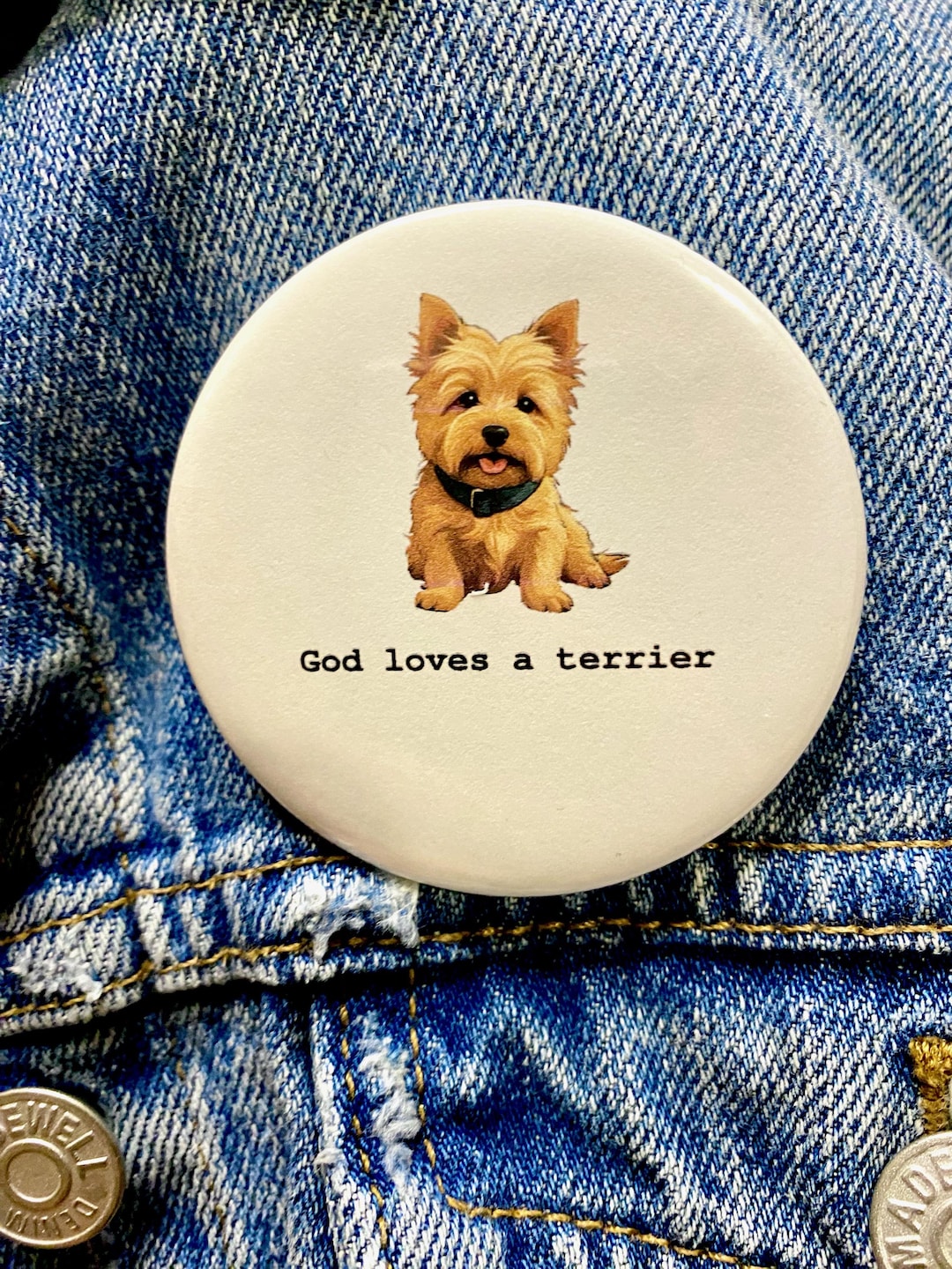 Funny Norwich Terrier Button: God Loves a Terrier - Etsy
