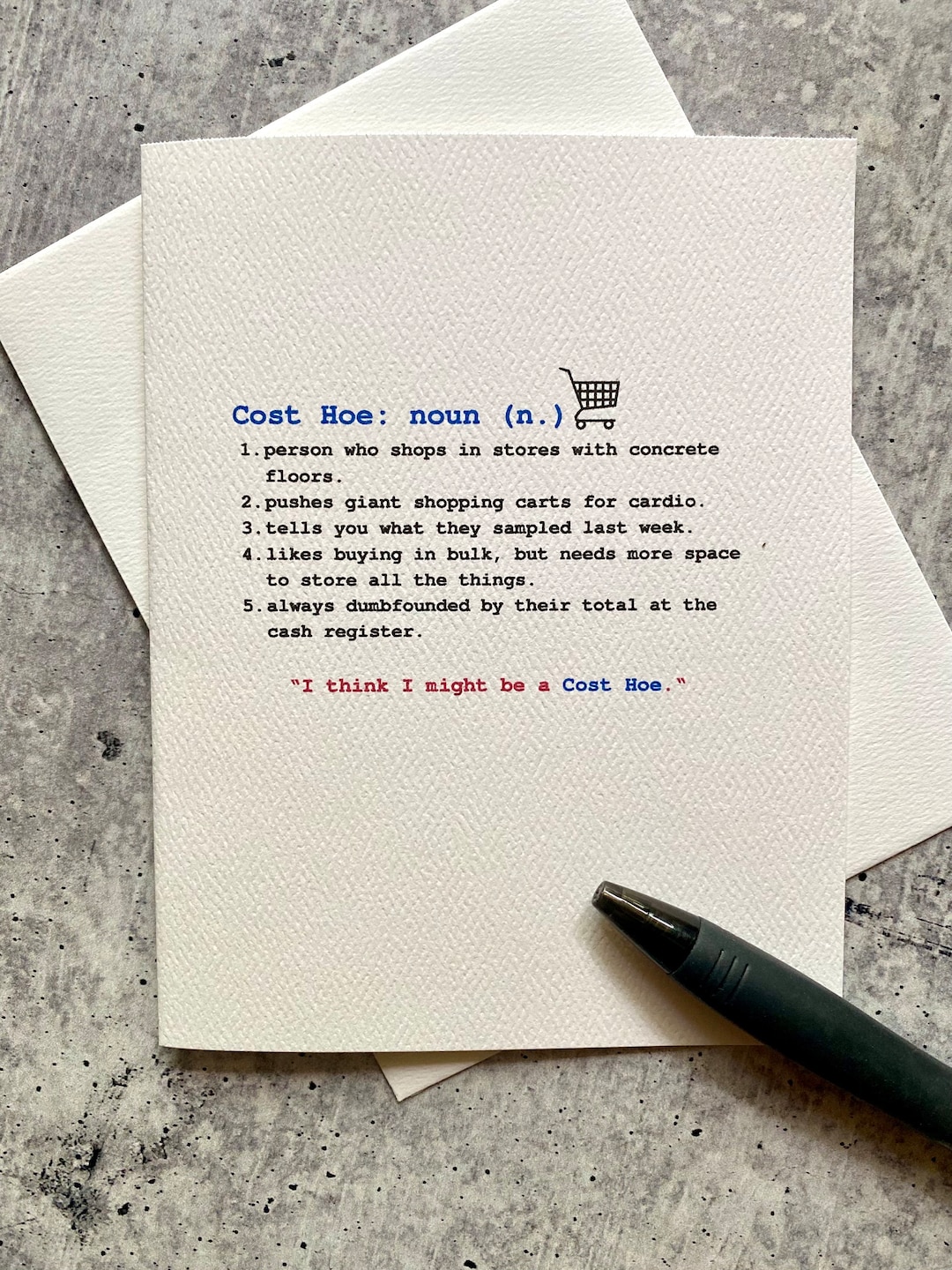 Cost Hoe Definition Card: Funny Bulk Shopper Card - Etsy