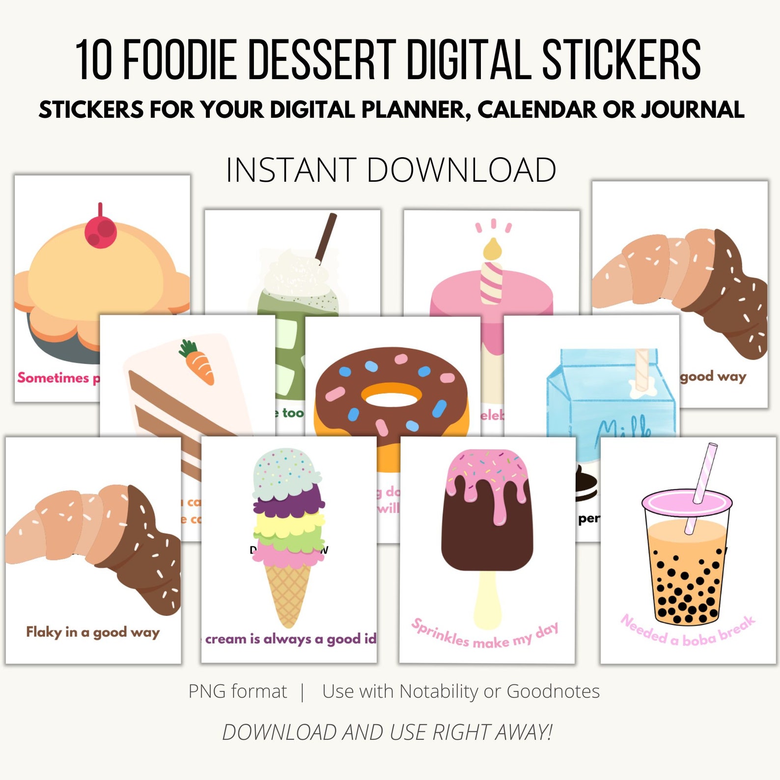 Digital Planner Stickers Foodie Digital Stickers Dessert - Etsy