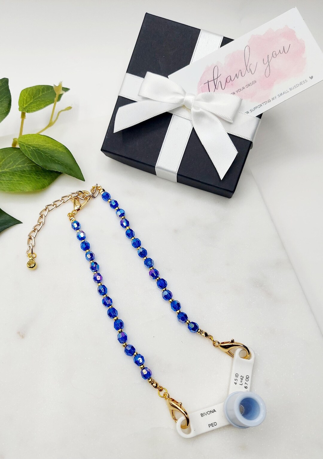 Beaded Trach Tie: Adjustable Bluish Purple & Gold Accent - Etsy