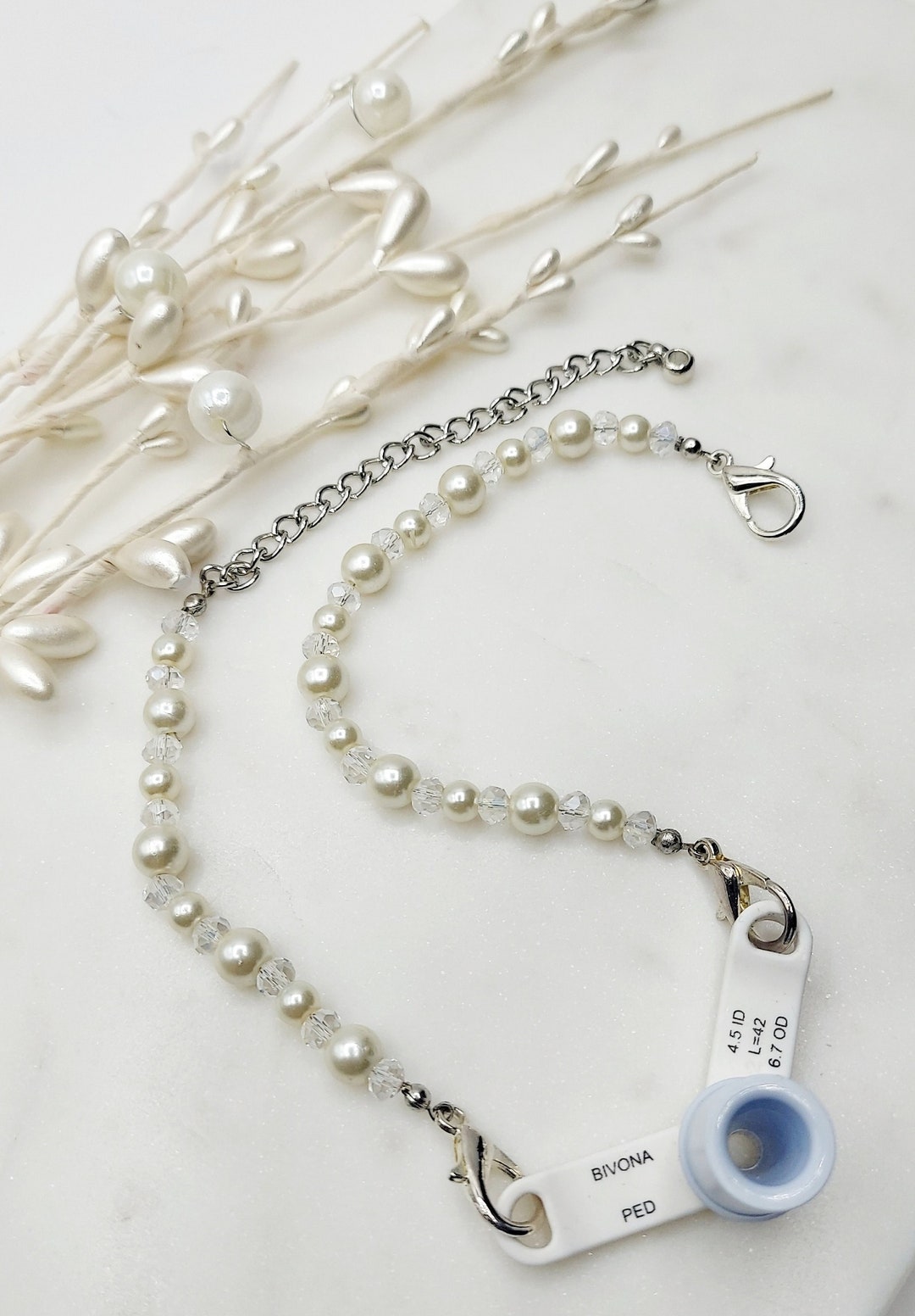 Beaded Trach Tie: Adjustable White Pearl Tracheostomy Chain - Etsy