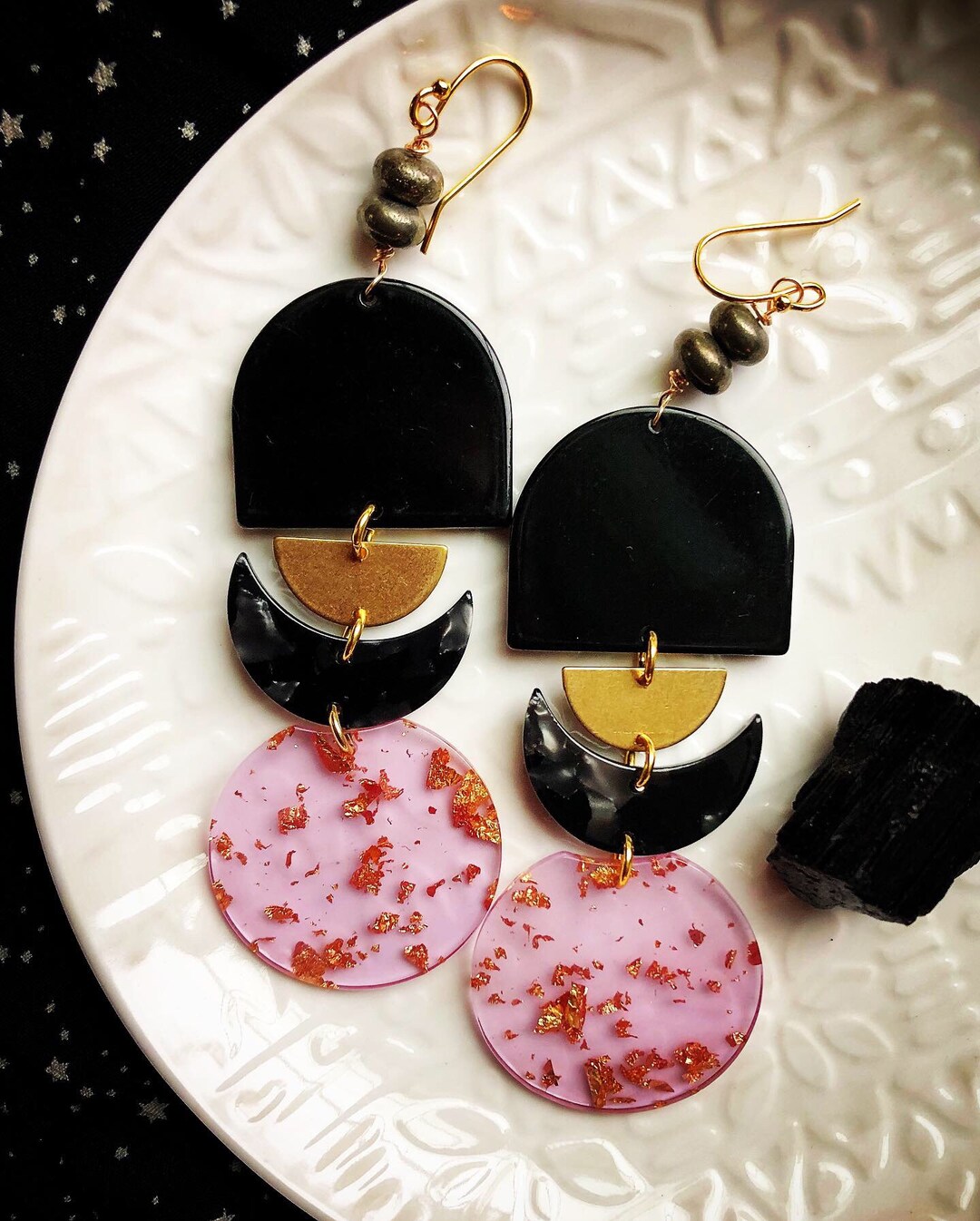 Astro Future Purple Gold Glitter Pyrite Earrings - Etsy