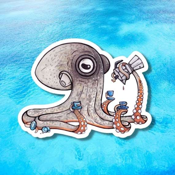 Quad Shot Quinn the Gloomy Octopus Sticker Laptop Sticker | Etsy
