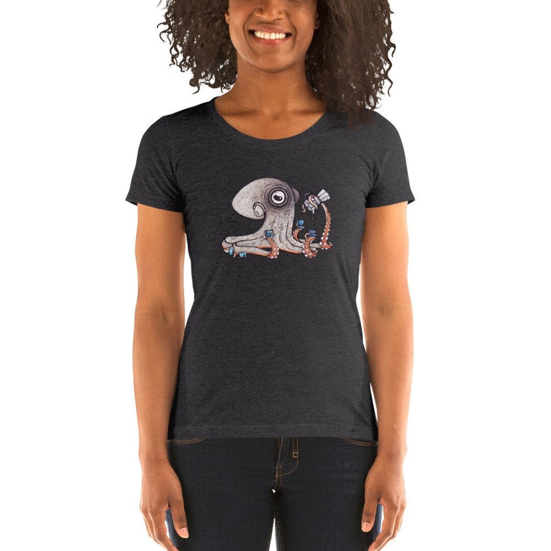 Quad Shot Quinn Ladies' Short Sleeve Gloomy Octopus T-shirt - Etsy