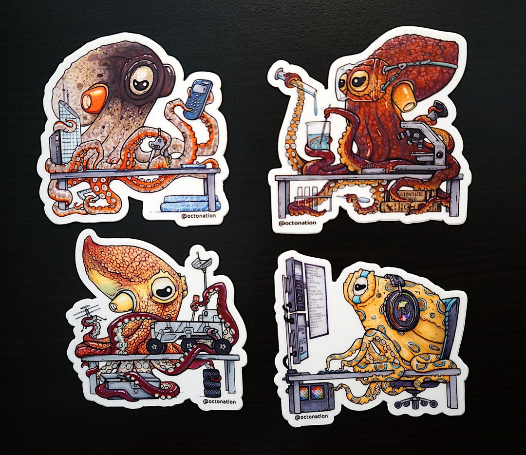 4 Stickers: Octopus STEM Sticker Pack, Science, Technology, Engineering ...