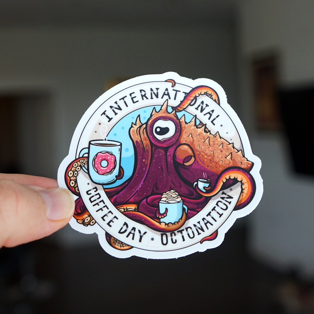 Octonation's International Coffee Day Sticker - Maori Octopus, Trendy ...
