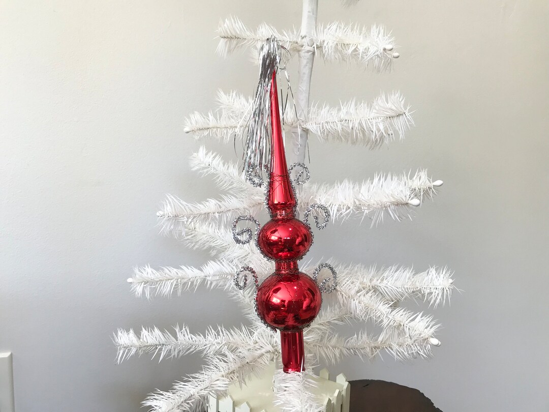 Mercury Glass Tree Topper Wire Wrapped Red Silver Tassel Blown Glass by ...