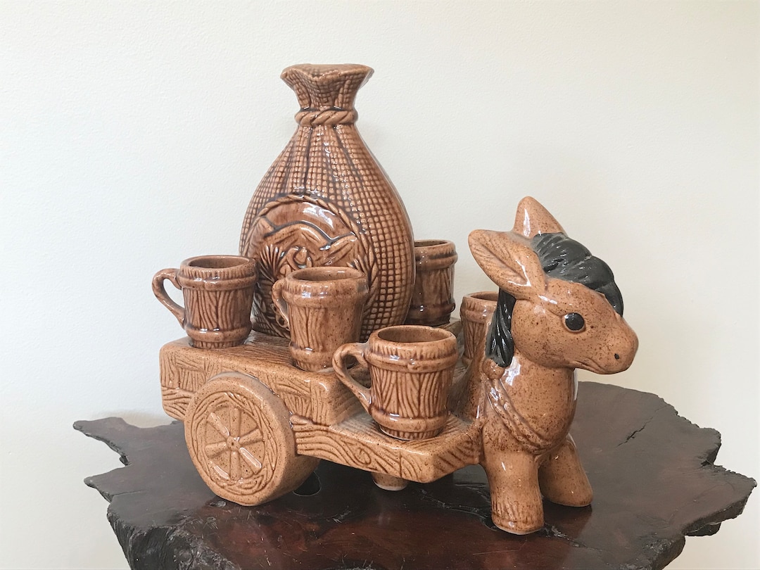 Rare Donkey Decanter Mexico Tequila Donkey Shot Glasses Mexican ...