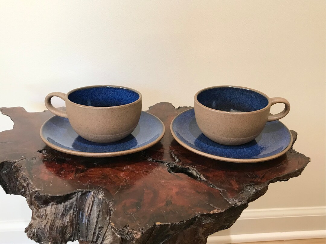 Heath Ceramics Coffee/tea Cups With Saucers “moonstone” Cobalt Blue Set ...