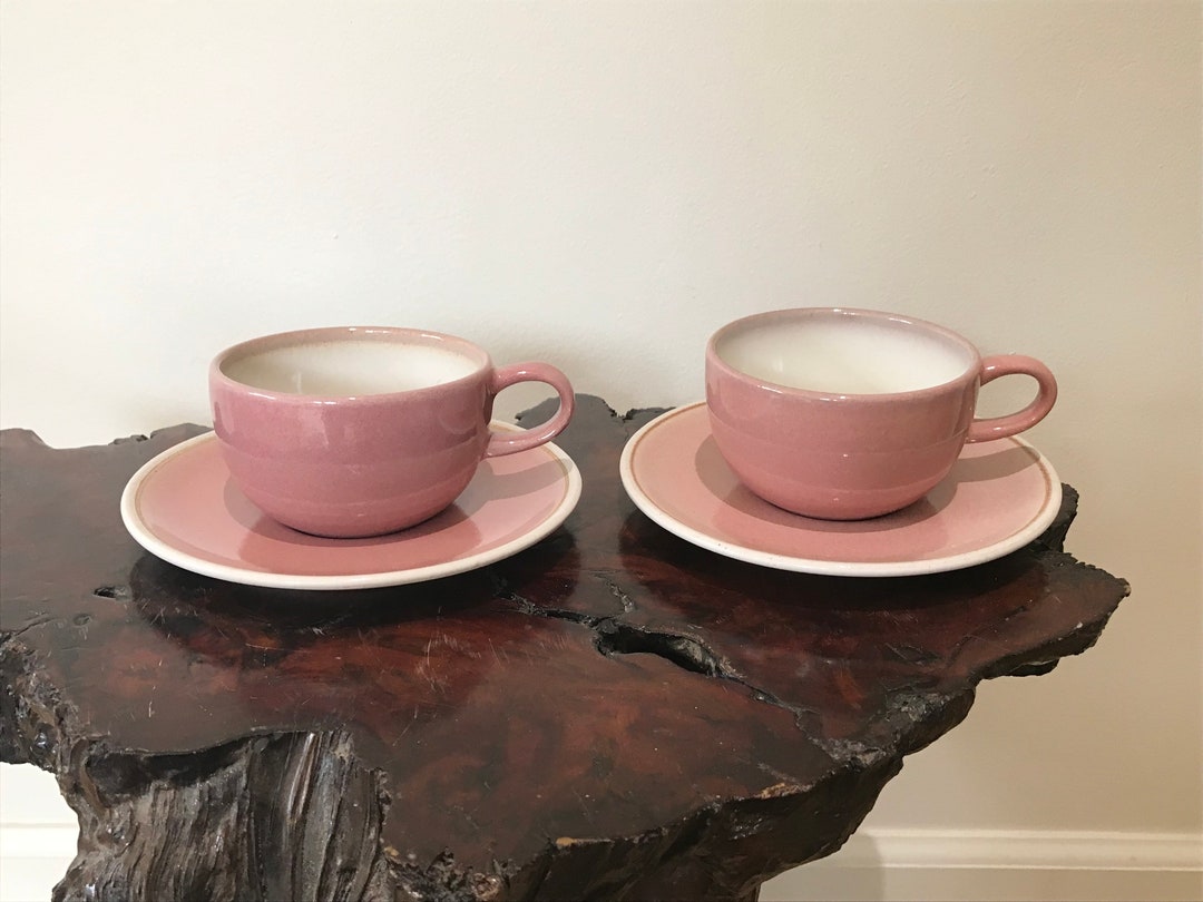 2 Rare Heath Ceramics Cups & Saucers “rose” Pink Kitchen Tea Coffee ...