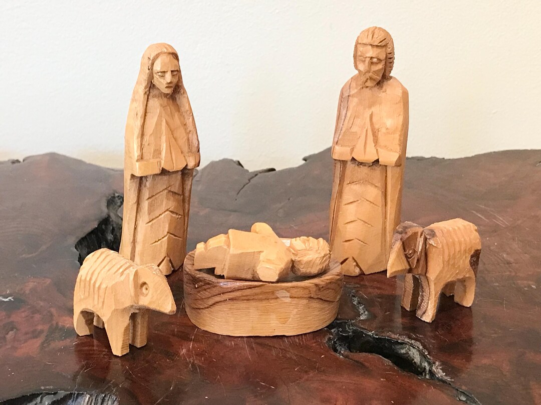 Vintage Hand Carved Nativity Natural Wood S/6 by Californiadreamin4me ...