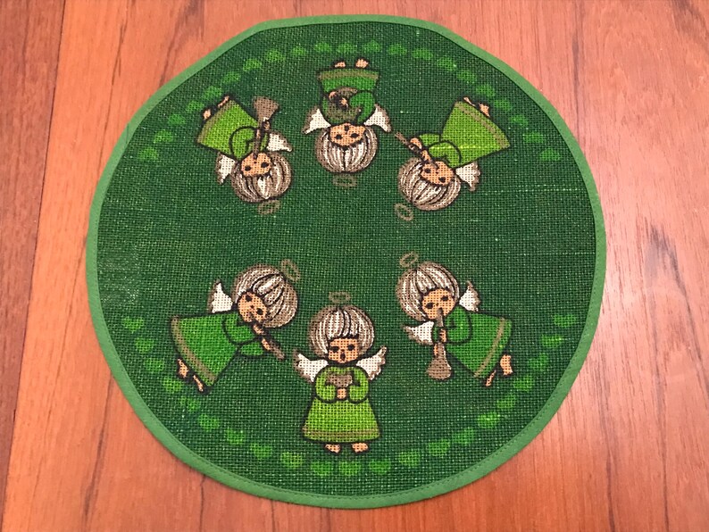2 Swedish Feather Tree Skirt Jute Angels Scandinavian 12” Green Set/2 ...