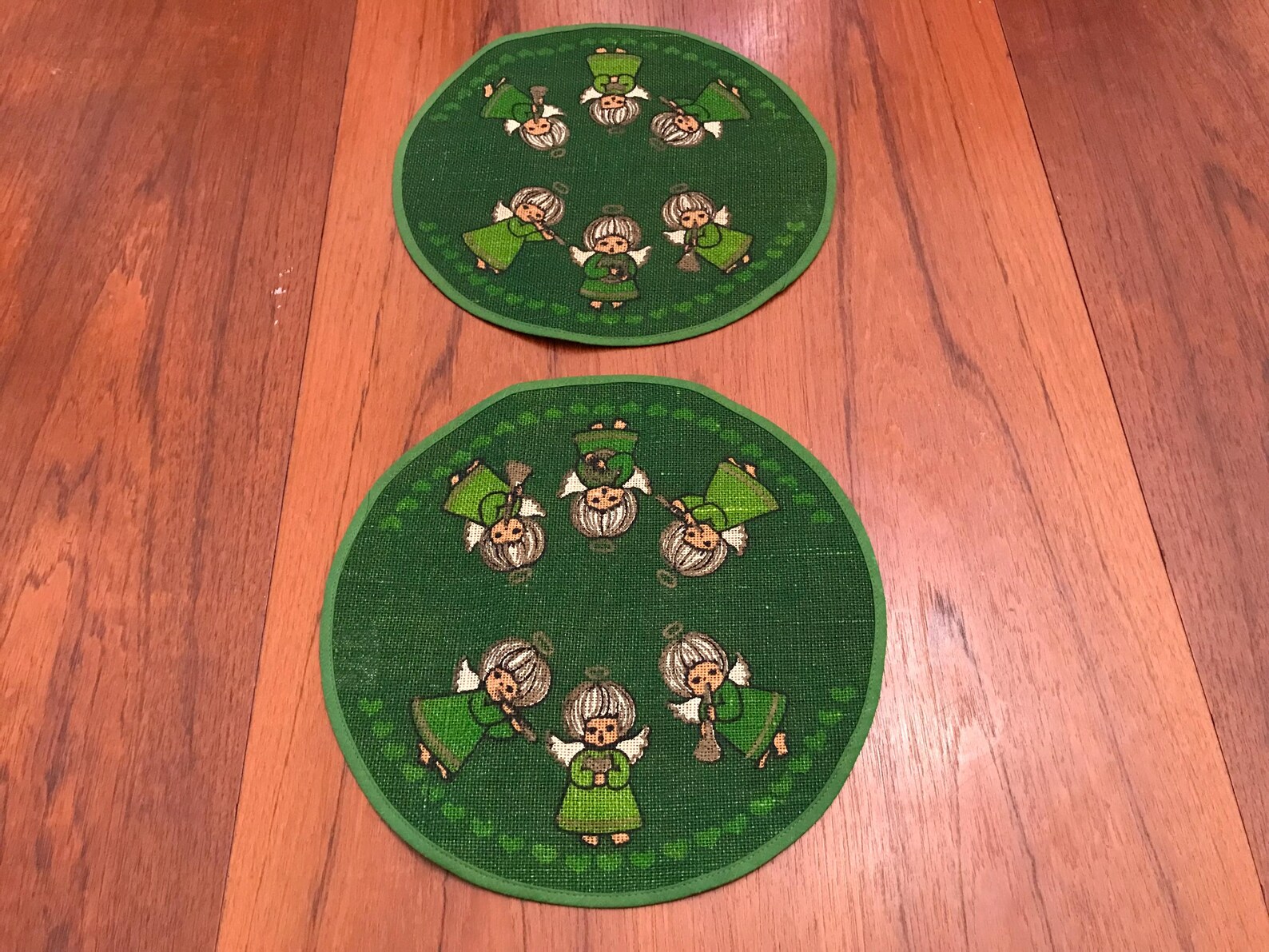 2 Swedish Feather Tree Skirt Jute Angels Scandinavian 12” Green Set/2 ...
